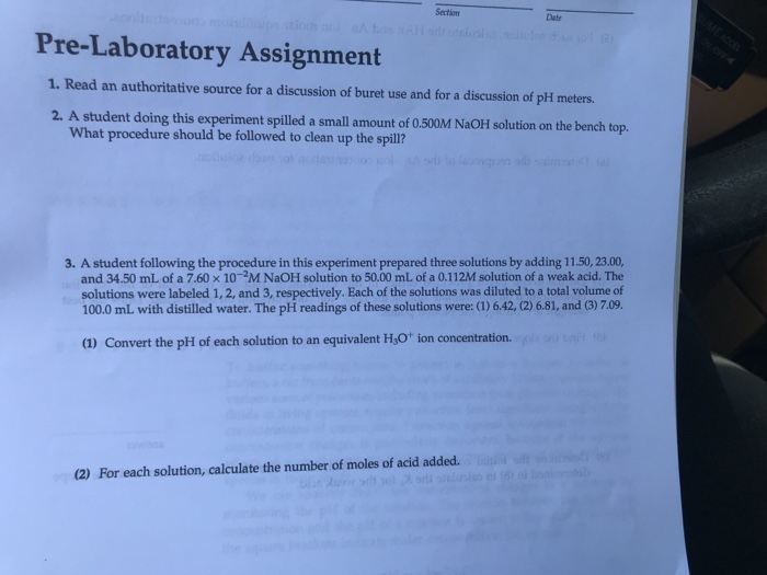 Solved Section Date Pre-Laboratory Assignment 1. Read an | Chegg.com