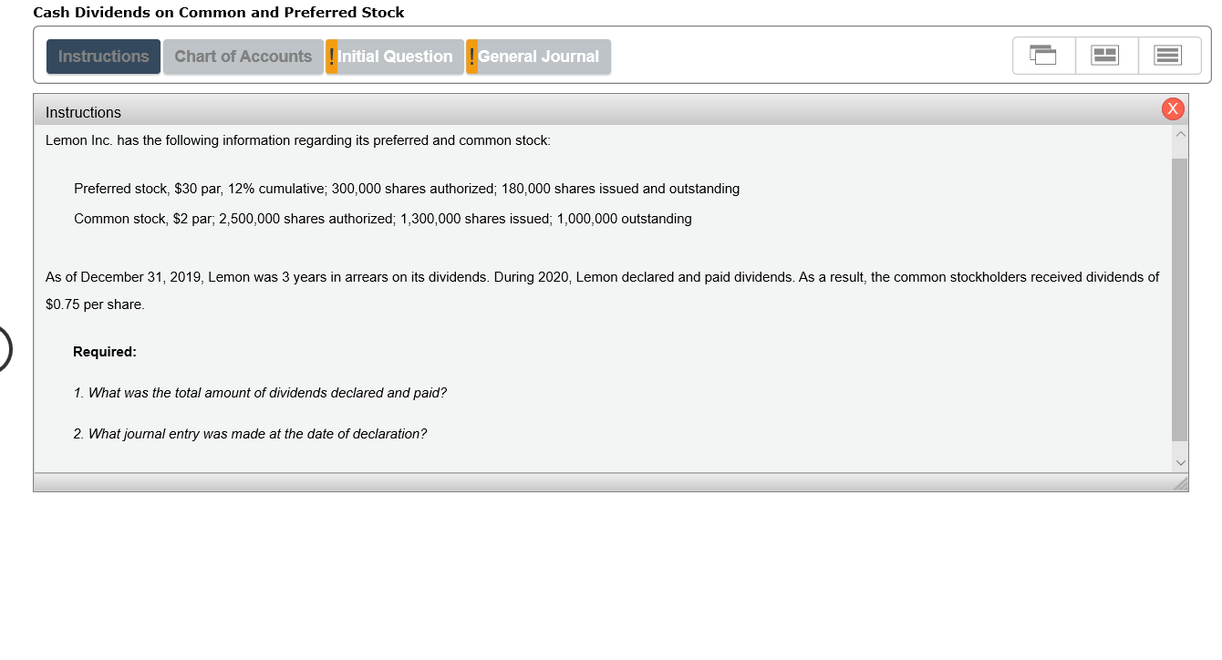Solved Cash Dividends On Common And Preferred Stock Chegg