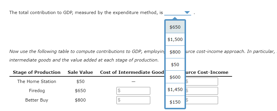 Solved The expenditure and resource cost-income approaches | Chegg.com