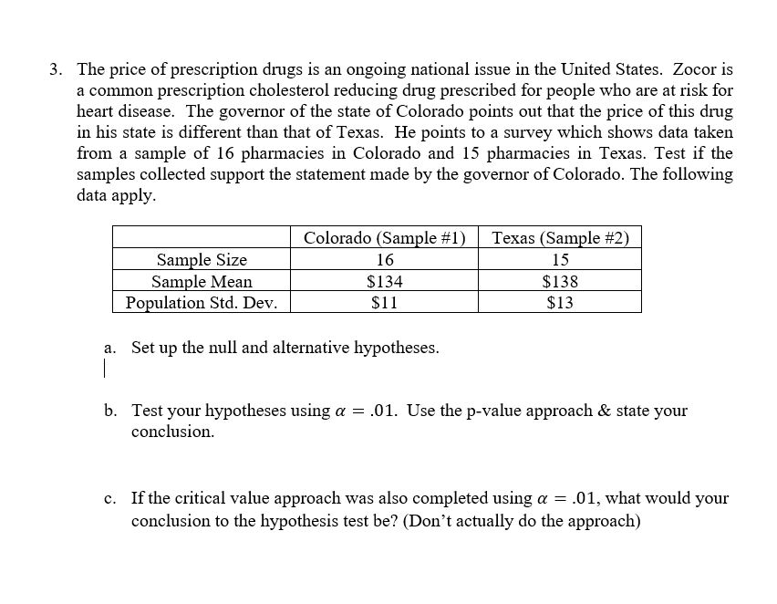 Solved 3. The price of prescription drugs is an ongoing | Chegg.com