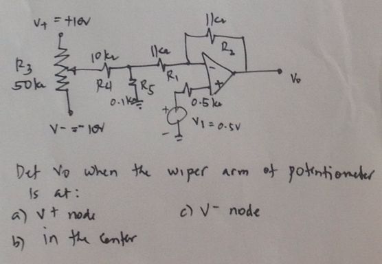 Solved Determine VO when the wiper arm of the potentiometer | Chegg.com