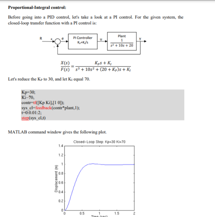 Solved Proportional-Integral control: Before going into a | Chegg.com