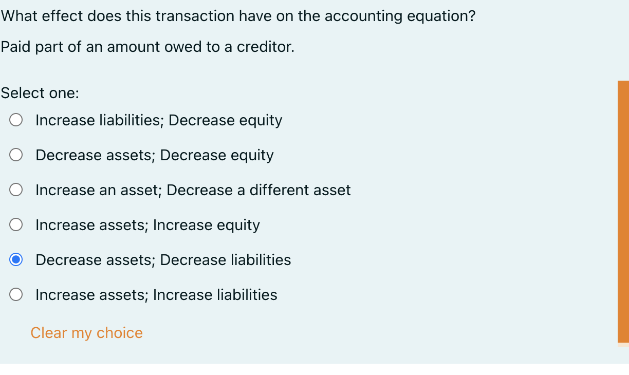 Solved What effect does this transaction have on the | Chegg.com