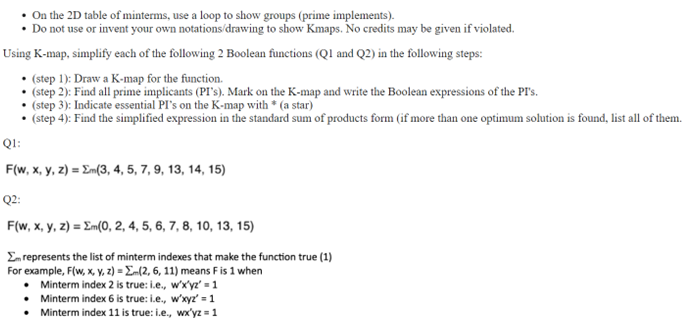 Solved - On the 2D table of minterms, use a loop to show | Chegg.com
