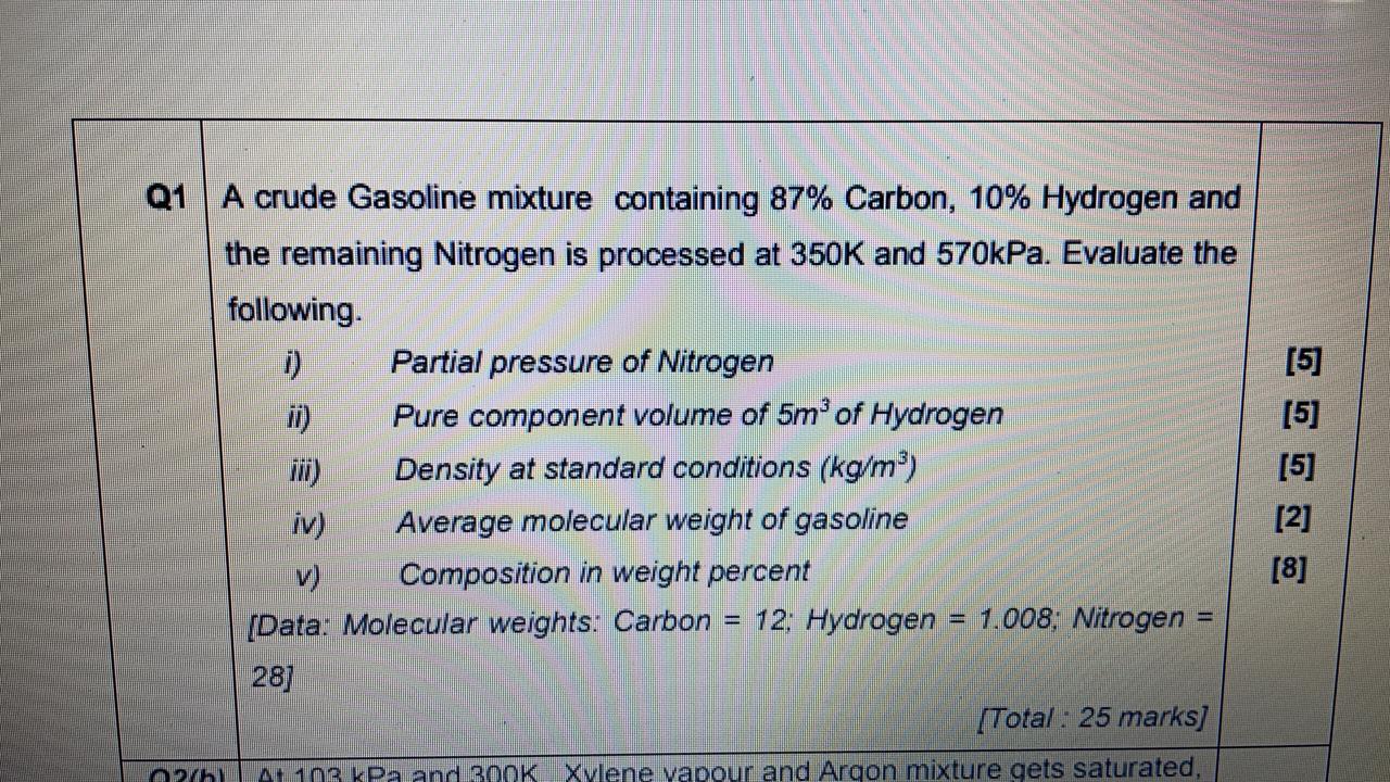 Solved [5] [5] [5] Q1 A crude Gasoline mixture containing | Chegg.com