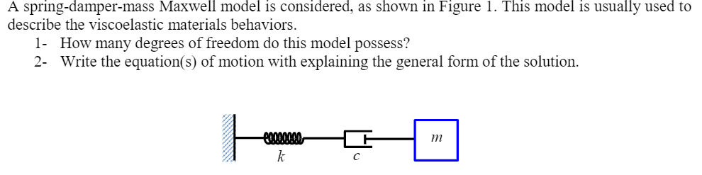 Solved A spring-damper-mass Maxwell model is considered, as | Chegg.com