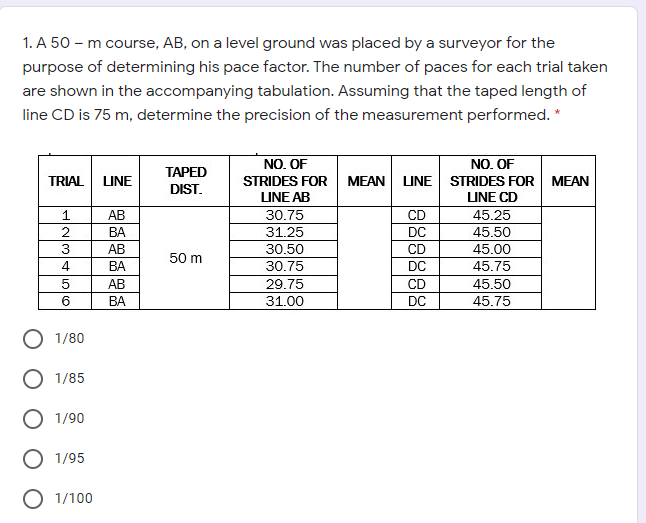 Solved 1. A 50 - m course, AB, on a level ground was placed | Chegg.com