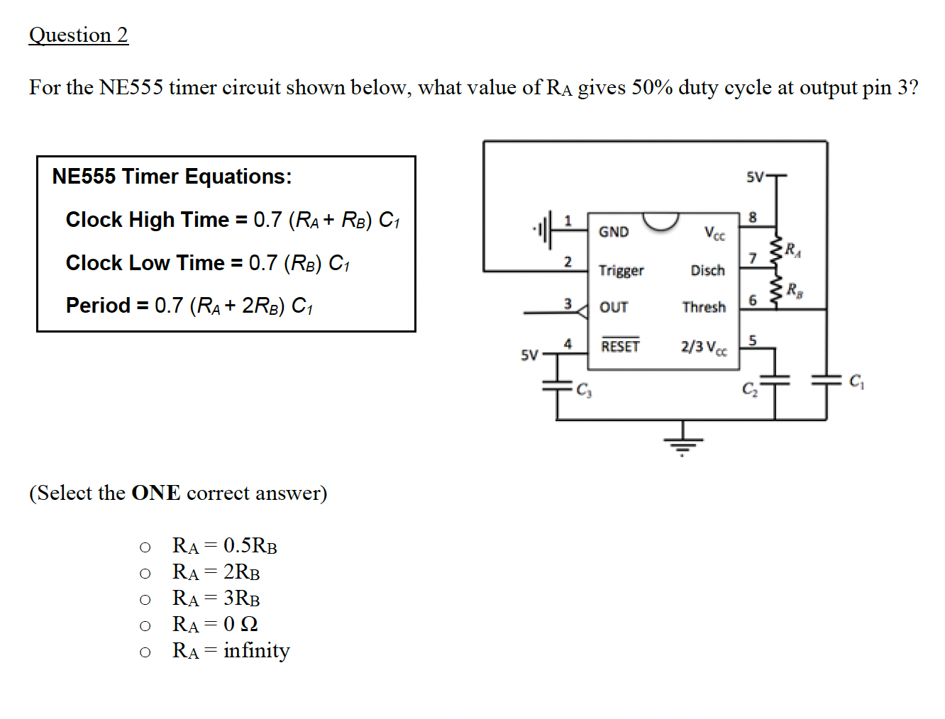 Solved Question 2 For the NE555 timer circuit shown below, | Chegg.com