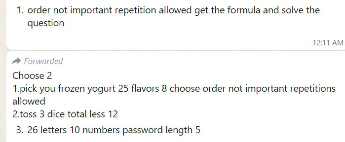 Solved 1. ﻿order not important repetition allowed get the | Chegg.com