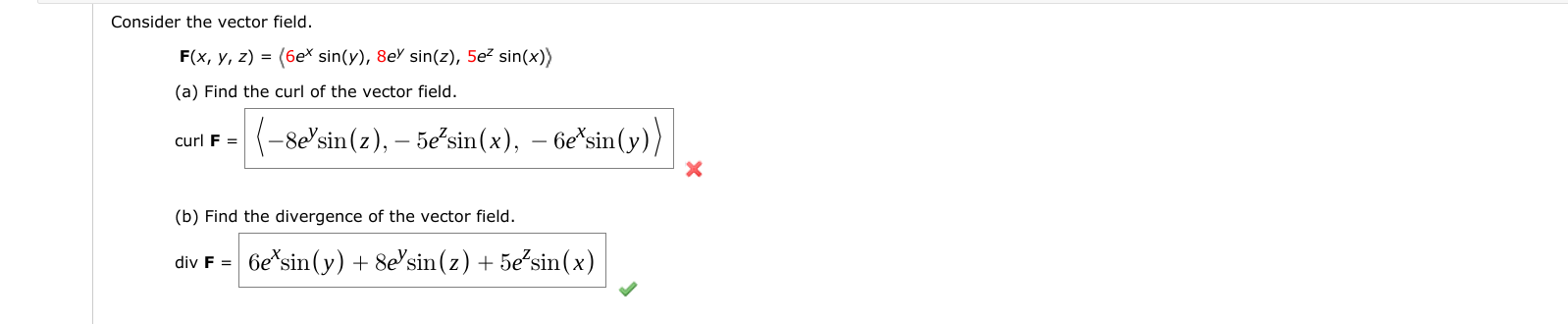 Solved Consider the vector field. F(x, y, z) = 6ex | Chegg.com