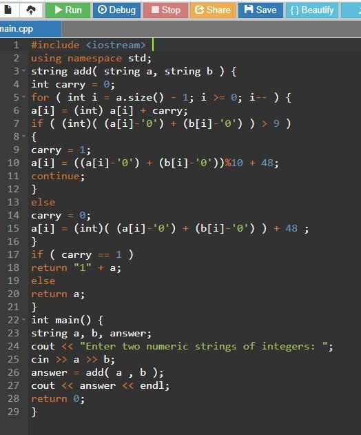 Solved Run Debug Stop Share Save {} Beautify nain.cpp 1 | Chegg.com