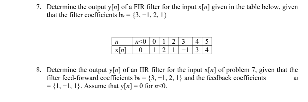 Solved Determine the output y[n] of a FIR filter for the | Chegg.com