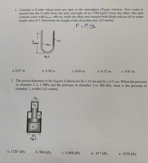 Solved 1. Consider a U-tube whose arms are open to the | Chegg.com