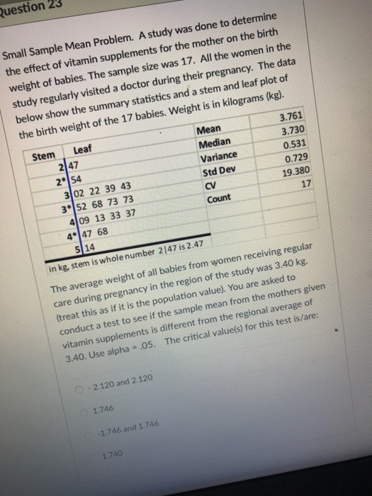 Solved uestion 22 Small Sample Mean Problem. A study was | Chegg.com