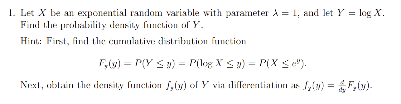 Solved 1. Let \\( X \\) be an exponential random variable | Chegg.com