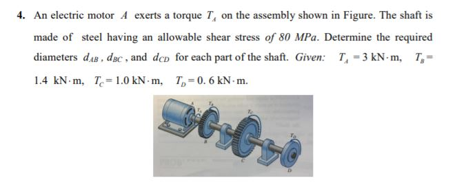 Solved 4. An electric motor A exerts a torque T, on the | Chegg.com