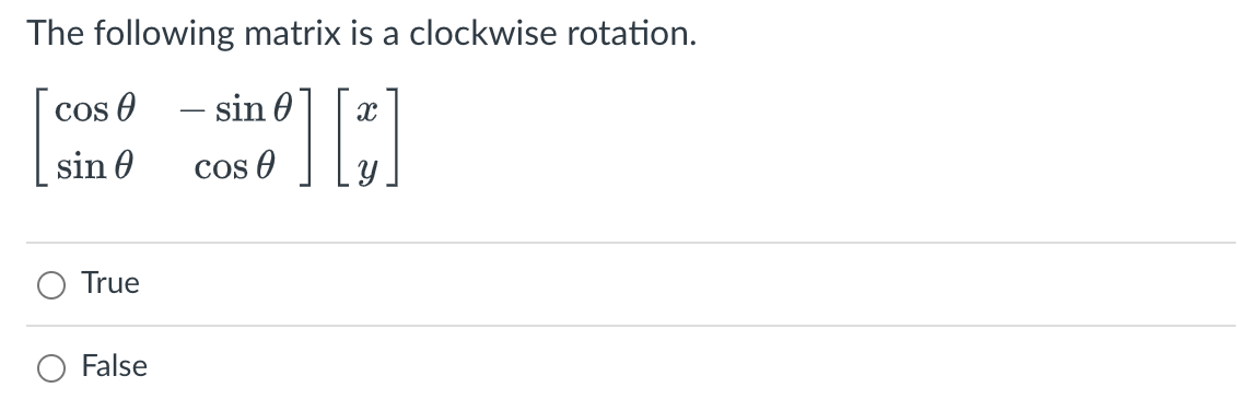 Solved The following matrix is a clockwise rotation. a cos 0 | Chegg.com
