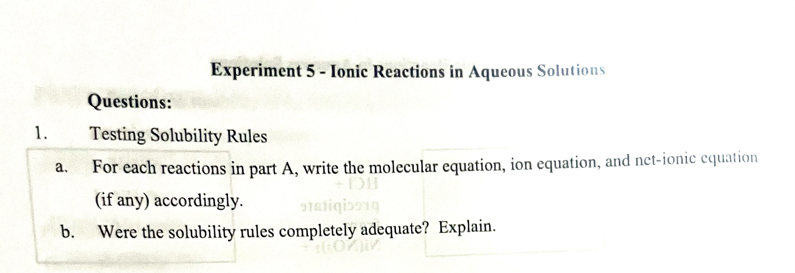 Experiment 5 - Ionic Reactions in Aqueous Solutions | Chegg.com
