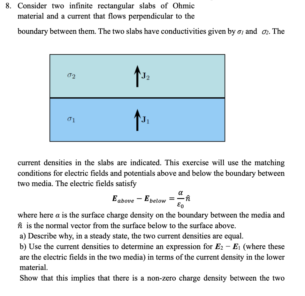 Solved 8. Consider two infinite rectangular slabs of Ohmic | Chegg.com