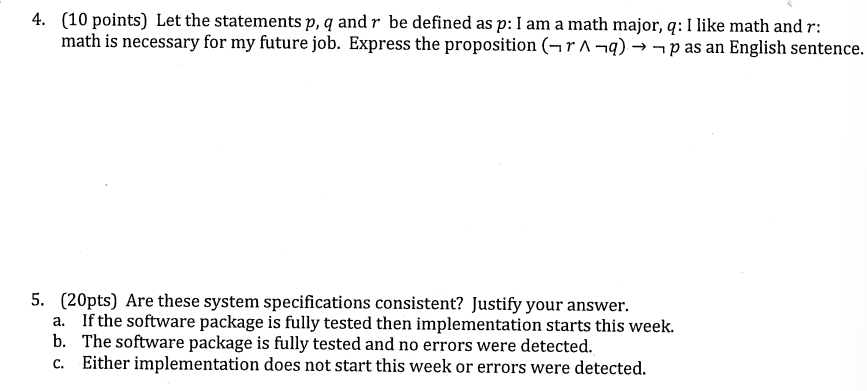 Solved 4. (10 points) Let the statements p,q and r be | Chegg.com