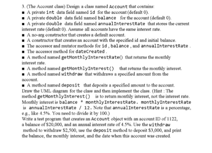 Solved 3-㎝e Account class) Design a class named Account that | Chegg.com