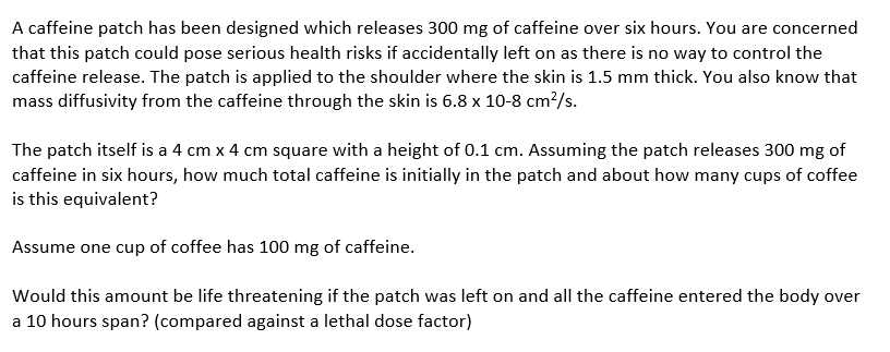 Solved A caffeine patch has been designed which releases 300 | Chegg.com