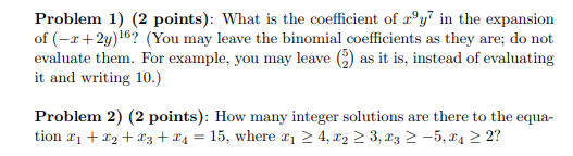 Solved Problem 1) (2 points): What is the coefficient of | Chegg.com