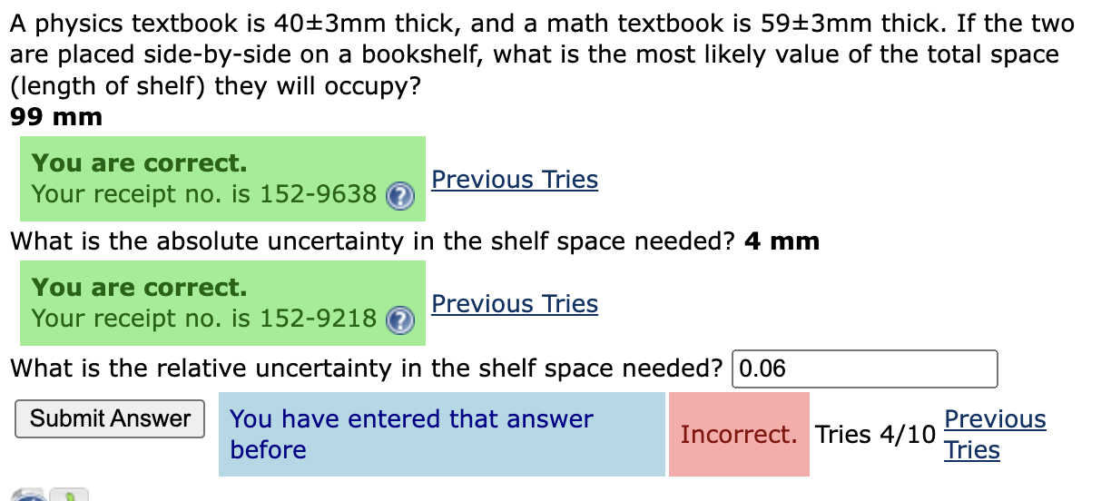 Solved A physics textbook is 40±3 mm thick, and a math | Chegg.com