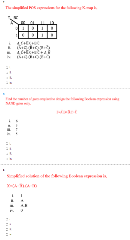 Solved 7. The simplified POS expressions for the following | Chegg.com