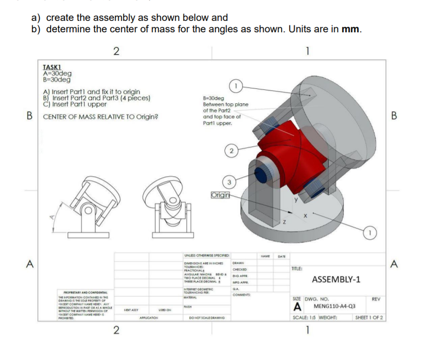 Solved a) create the assembly as shown below and b) | Chegg.com