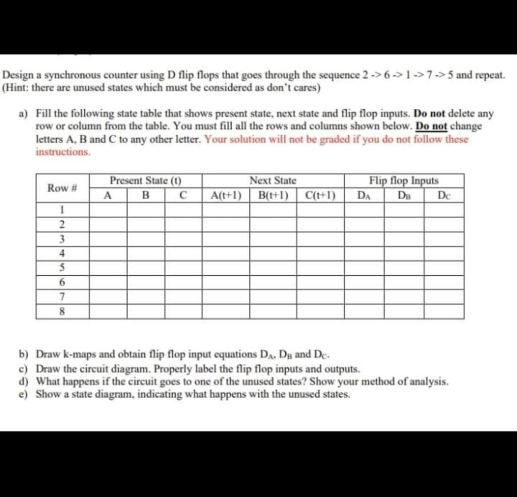 Solved esign a synchronous counter using D flip flops that | Chegg.com