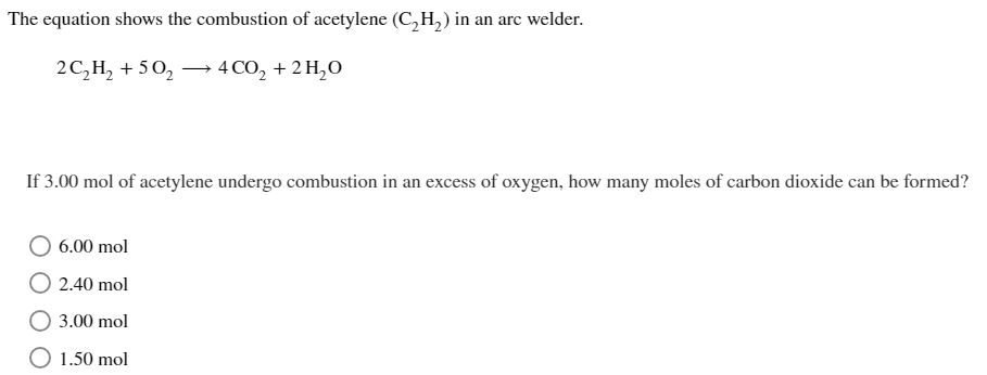 Solved The equation shows the combustion of acetylene (C2H2) | Chegg.com