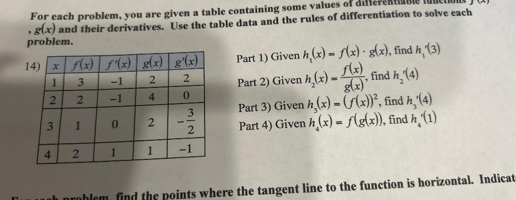 Solved For each problem, you are given a table containing | Chegg.com
