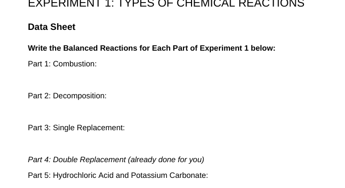 Solved Data Sheet Write the Balanced Reactions for Each Part | Chegg.com