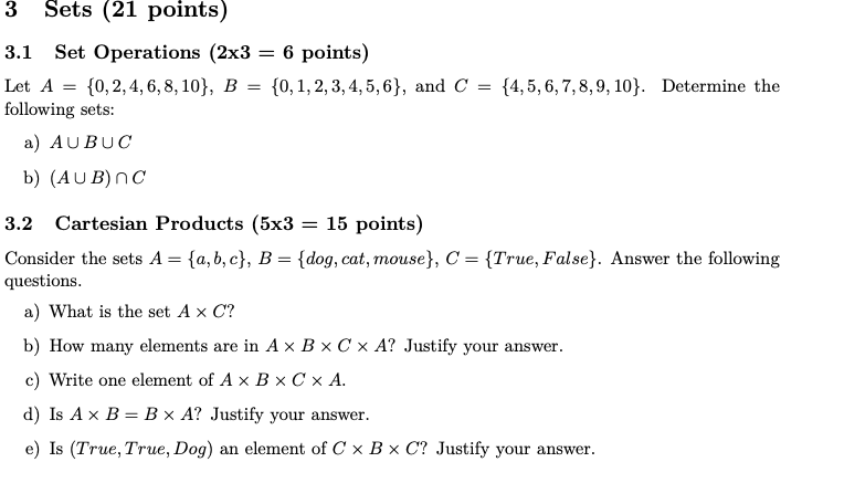 Solved 3.1 Set Operations (2×3=6 points ) Let | Chegg.com