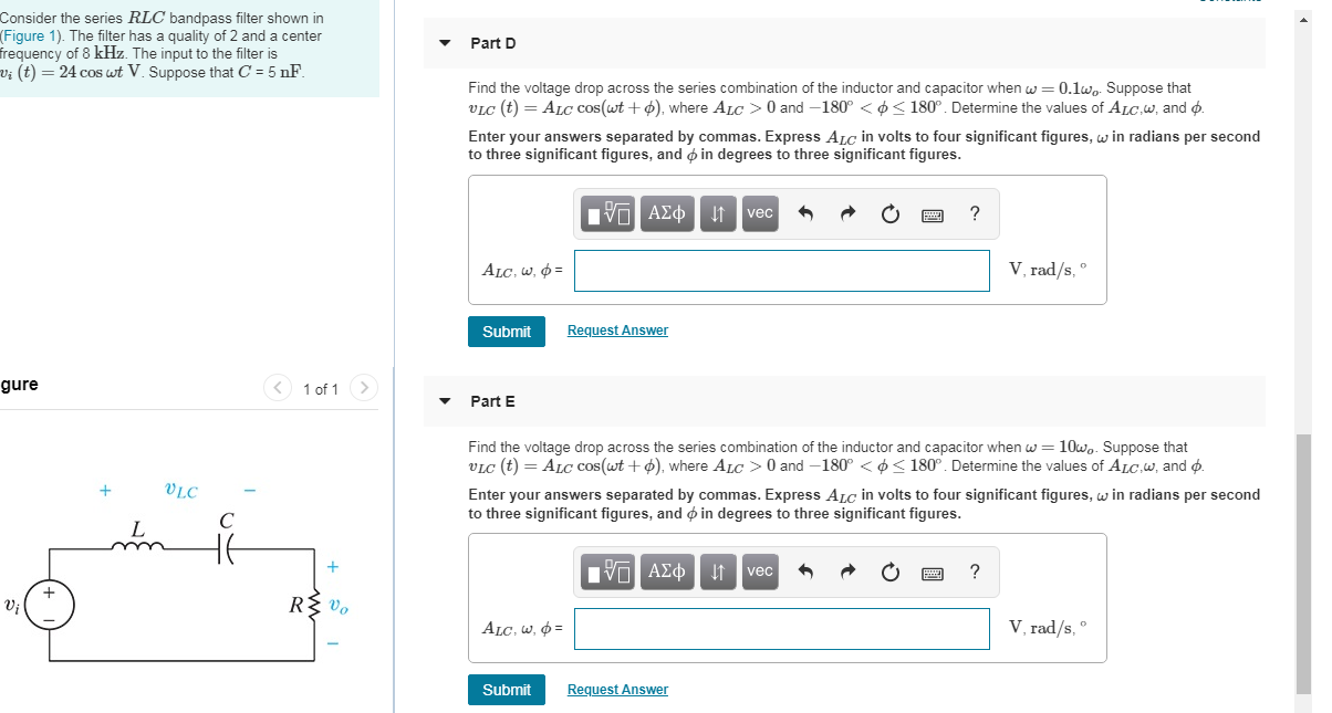 Solved Constants Part B Consider the series RLC bandpass | Chegg.com