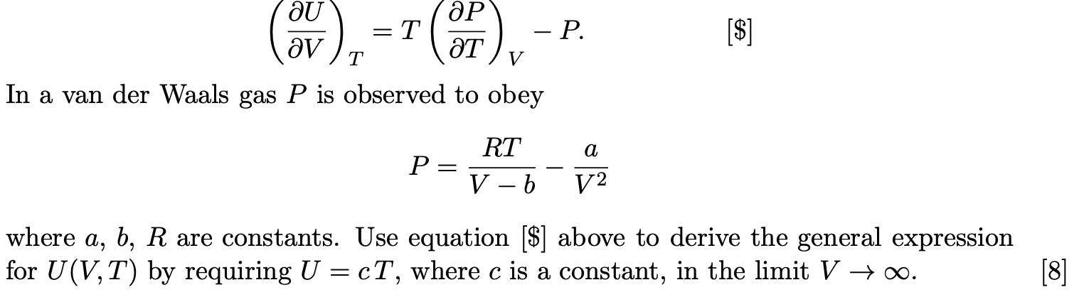 Solved (m), =T(, əU av ӘР ƏT – P. V [$] $ T In a van der | Chegg.com