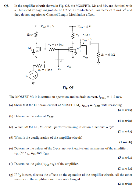 Solved Q5. In the amplifier circuit shown in Fig. Q5, the | Chegg.com