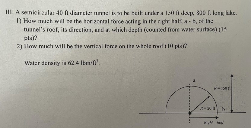 Solved II. A semicircular 40ft diameter tunnel is to be | Chegg.com