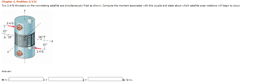 Solved Chapter 2, Problem 2/121 Two 2.4-1b thrusters on the | Chegg.com