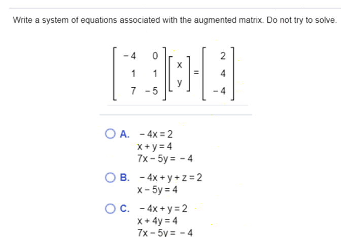 Solved Write a system of equations associated with the | Chegg.com
