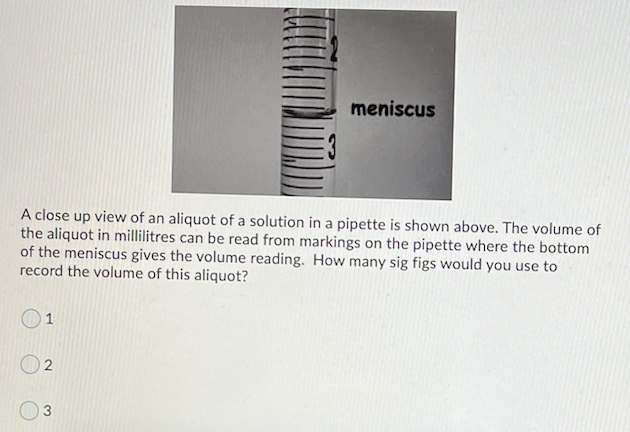 Solved A close up view of an aliquot of a solution in a | Chegg.com