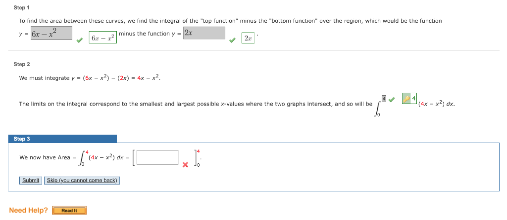 Solved To find the area between these curves, we find the | Chegg.com