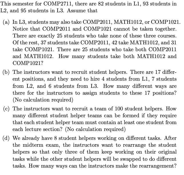 Solved L2, and 95 students in L3. Assume that (a) In L3, | Chegg.com