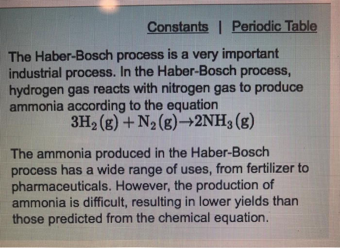 Constants I Periodic Table The Haber-Bosch process is | Chegg.com