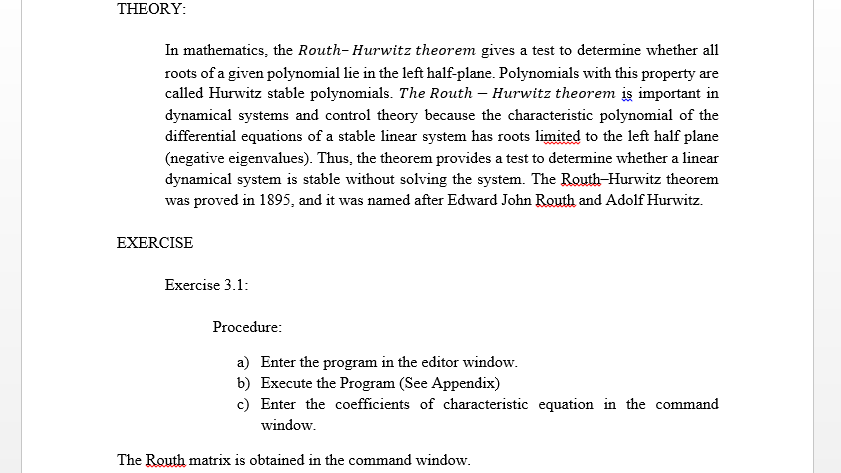 Solved In mathematics, the Routh-Hurwitz theorem gives a | Chegg.com