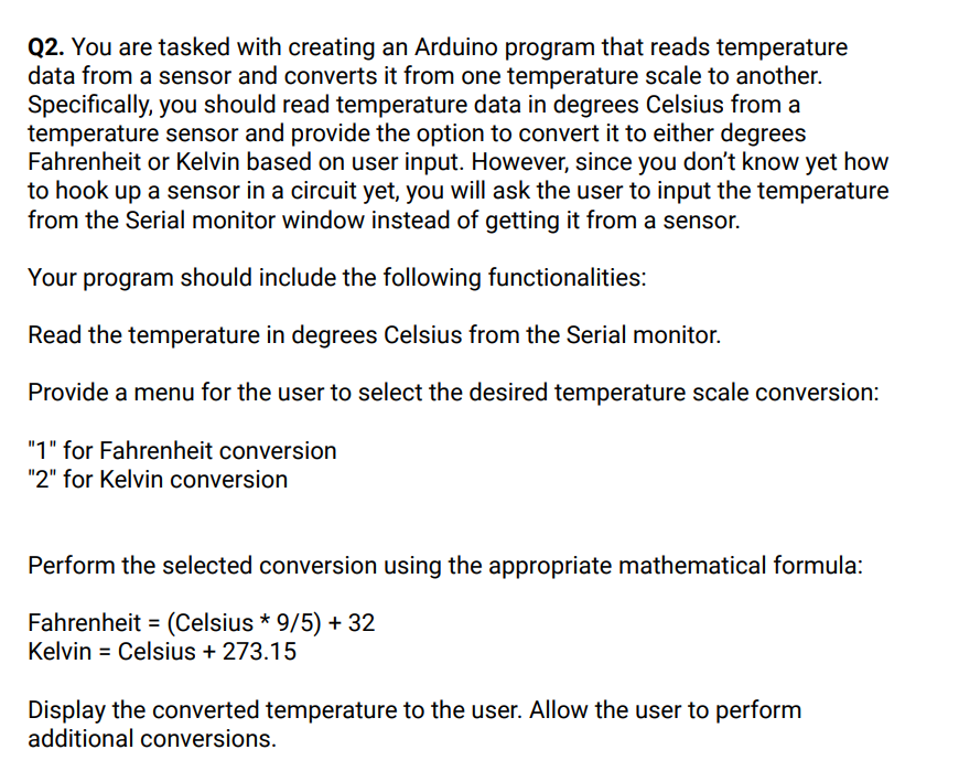 Solved Q2. You are tasked with creating an Arduino program | Chegg.com