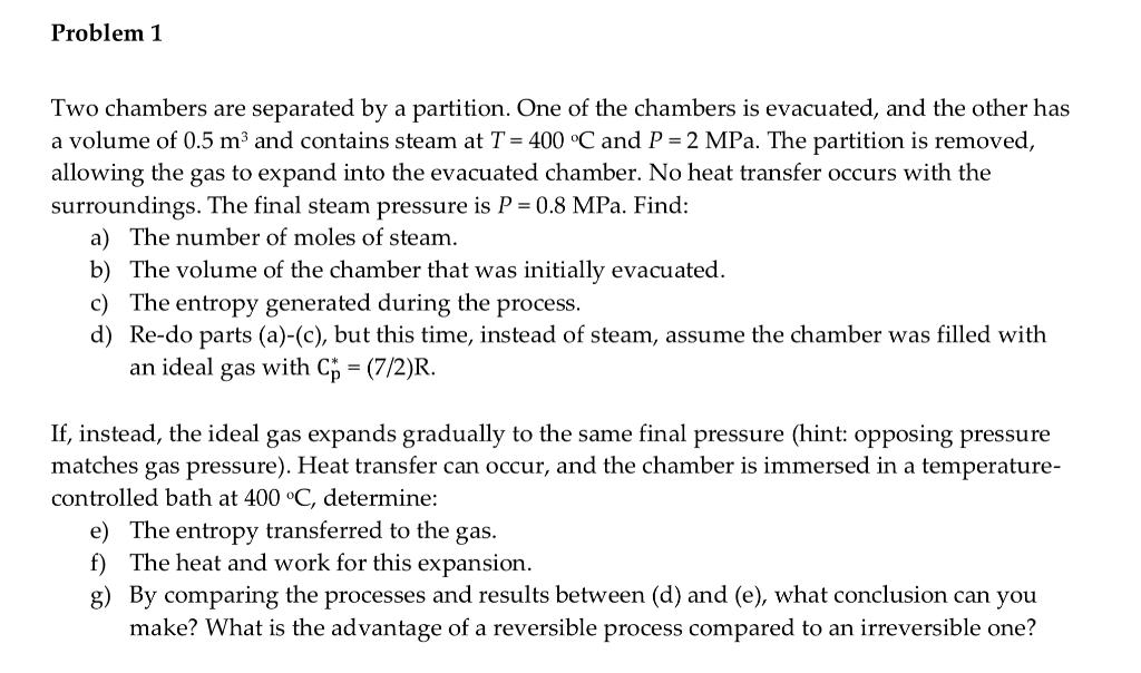 Solved Problem 1 Two chambers are separated by a partition. | Chegg.com