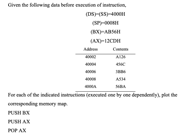 Solved Given the following data before execution of | Chegg.com