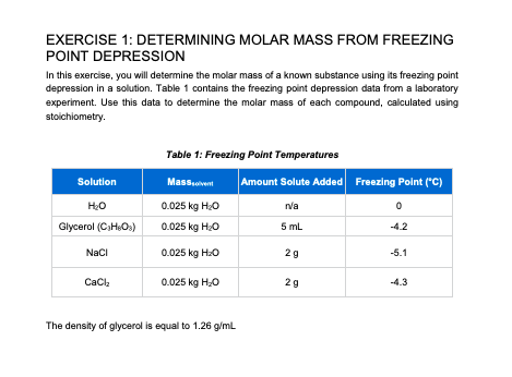 Solved EXERCISE 1: DETERMINING MOLAR MASS FROM FREEZING | Chegg.com